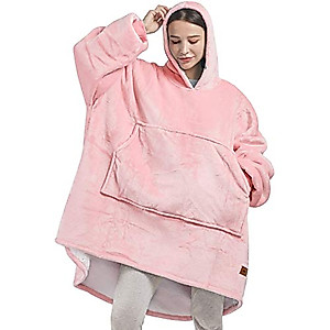 Degrees of Comfort Wearable Blanket Hoodie for Women Men Adults, Cozy Oversized and Warm Sherpa Lined Sweatshirt Blankets, Pink, 38x32 Inch