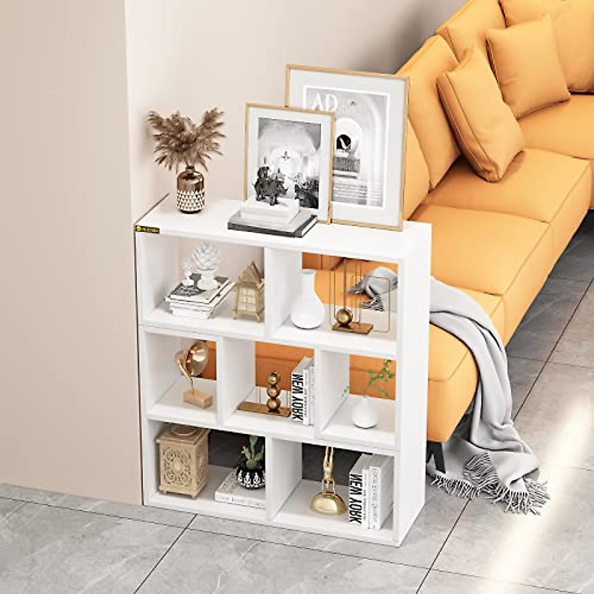 ALISENED 7-Cube Storage Shelf Organizer Bookshelf System, Modern Bookcase Open Standing Book Shelving Cabinet,Wooden Bookshelf Display Cube Shelves Compartments