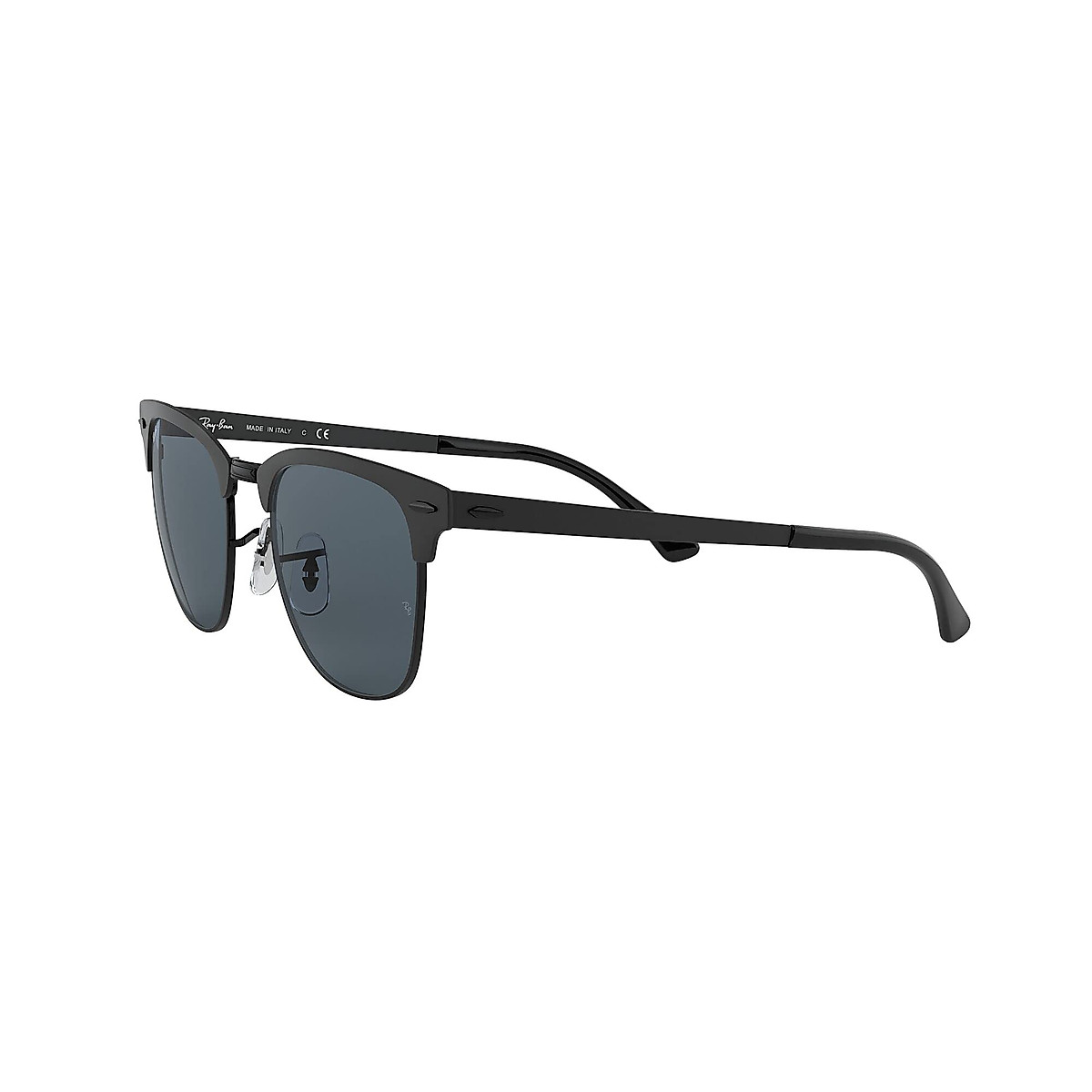 Ray-Ban RB3716 Clubmaster Metal Square Sunglasses, Matte Black On Black/Blue, 51 mm