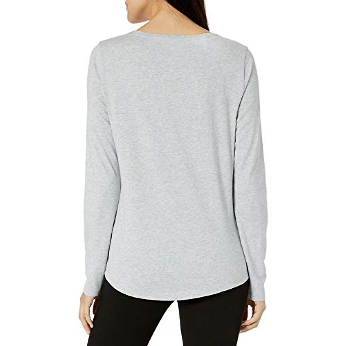 Amazon Essentials Women's Classic-Fit 100% Cotton Long-Sleeve Crewneck T-Shirt, Light Grey Heather, Large