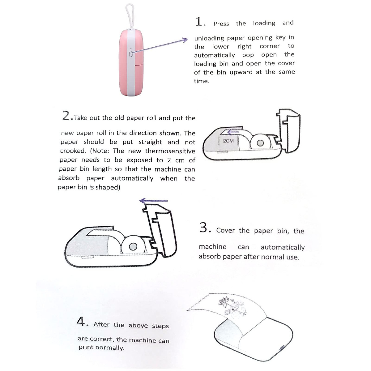 Kelepu Mini Printer Pink Multipurpose Portable Mini HD Mobile Phone Photo Title Note Error Question Thermal Printer for Office Home School Travel