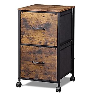 DEVAISE 2 Drawer Mobile File Cabinet, Rolling Printer Stand, Fabric Vertical Filing Cabinet fits A4 or Letter Size for Home Office, Rustic Brown Wood Grain Print