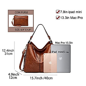 Hobo Bags for Women Vegan Leather Crossbody Bucket Purse Large Top Handle Shouler Purses Handbags Brown