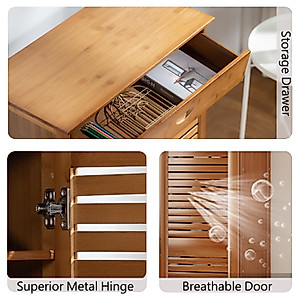 SOBIBO Shoe Storage Cabinet, Bamboo Shoe Organizer with Drawer and Doors, Shoe Cabinet with 2 Doors for Entryway, 4 Tier Shoe Storage Cabinet for Closet, Living Room, Bedroom