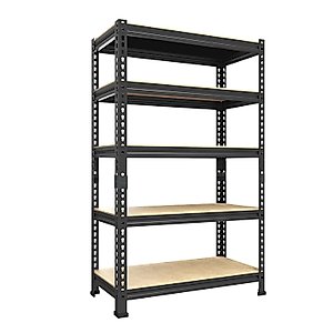 Go-Trio Storage Shelves 5 Tier Adjustable Height Garage Storage Shelving Unit, Heavy Duty Metal Storage Utility Rack Shelf for Warehouse Pantry Closet Kitchen Laundry, 71" x 35" x 12", Black