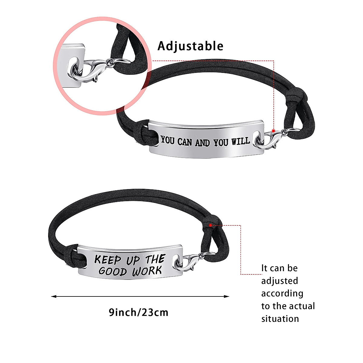 SATINIOR 20 Pieces Inspirational Message Leather Bracelets Motivational Quotes Adjustable Bangle Bracelets for Women (Encouraging Style)(SATINIOR-K-Inspirational Bangle-41)