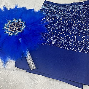 Msbfea Blue Feather Fan with ASO Oke Headtie Matching for Ladies Wedding Party Nigerian Style Fan Design African - ASO Fan Color 198
