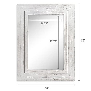 Barnyard Designs 24x32 Whitewashed Wood Farmhouse Wooden Large Rustic Wall Mirror, Bedroom Mirrors for Wall Decor, Decorative Wood, Living Room or Bathroom Vanity, White