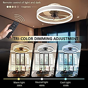 Apgooface Dimmable Low Profile Flush Mount Ceiling Fan with Light, APP & Remote Control Enclosed Ceiling Fan, 3-Color Smart Bladeless Ceiling Fan Lights for Bedroom, Living Room