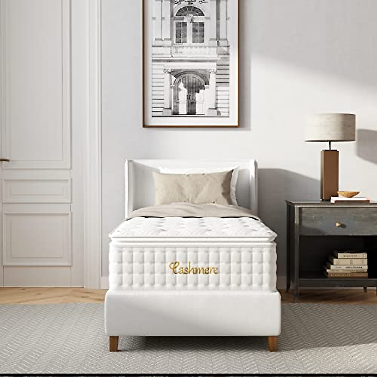 NapQueen Cashmere, 14" Twin XL Hybrid of Memory Foam and Edge Support Pocket Coils, Pillow Top Mattress