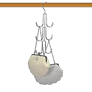 BONYCUST Purse Organizer for Closet, 2 Pack Purse Hanger with 6 Hooks Metal Handbag Storage Hook for Handbag, Purses, Hat, Scarf (Silver)