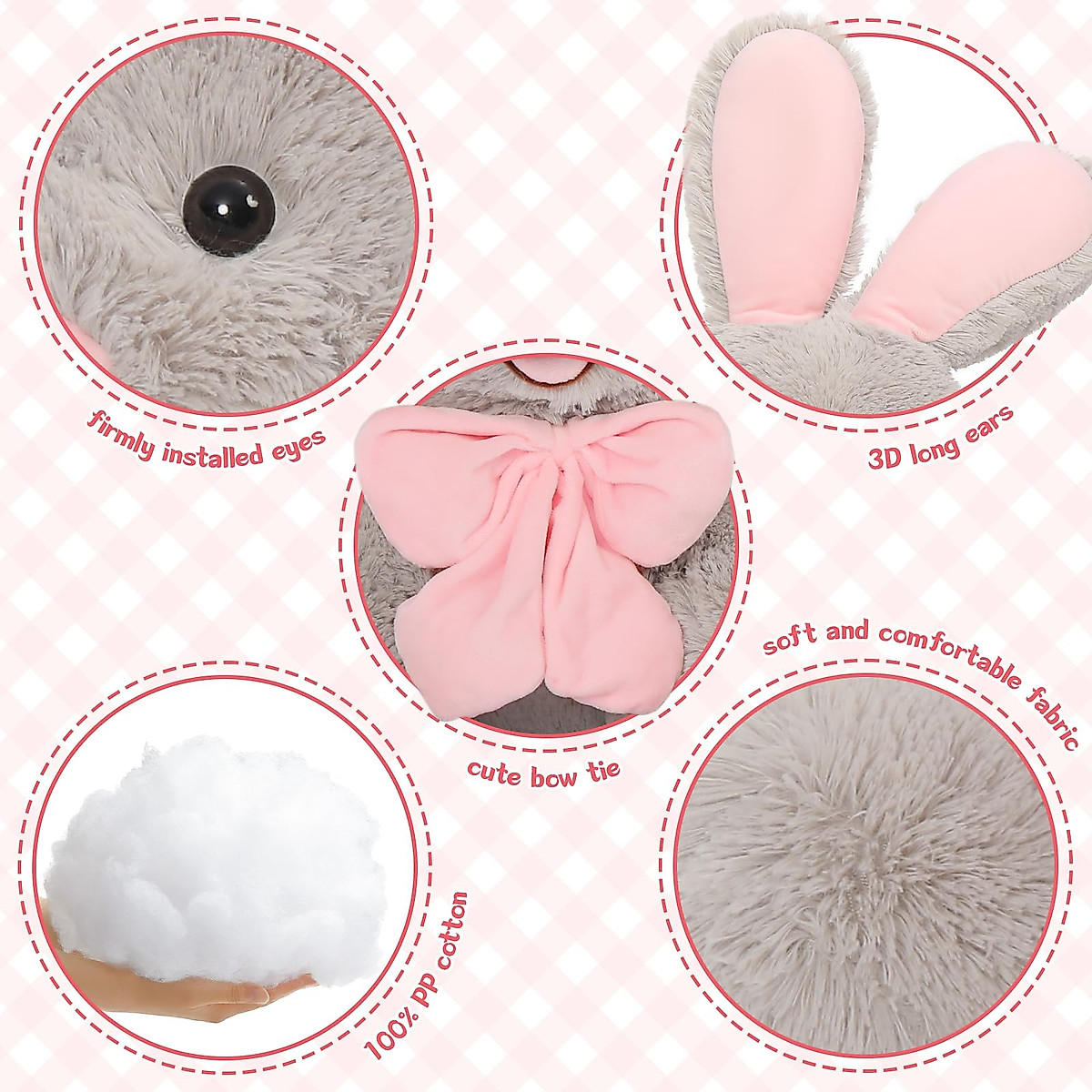 Lanmore Giant Bunny Stuffed Animal Easter Rabbit Toy Plush, Soft Animal Pillow for Boy Girl Girlfriend, for Easter Christmas Valentine's Day, Gray, 31.5 inches