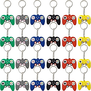 NSBELL 24PCS Video Game Controller Keychains in 6 Colors Video Game Party Controller Handle Key Ring Game Controller Keychain for Video Game Party Favors Birthday Baby Shower