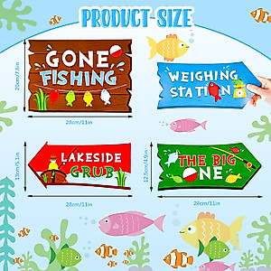 20 Pieces Gone Fishing Party Directional Signs The Big One Welcome Signs Backyard Door Cutouts Summer Birthday Baby Shower Party Favor Ideas Decoration Supplies