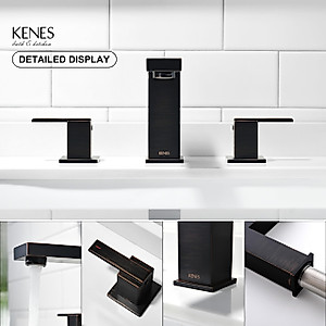 KENES Oil Rubbed Bronze Bathroom Sink Faucet Widespread Bathroom Faucet Two Handle, 8-Inch 3 Pieces Bathroom Vanity Faucet 3 Hole Lavatory Faucet with Supply Lines, KE-9050-8