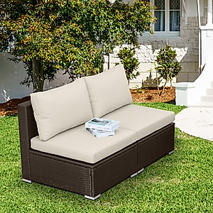 BULEXYARD 2 Pieces PE Rattan Patio Furniture Armless Sofas with Thick Cushions Outdoor Wicker Seating for Backyard, Deck, Garden, Balcony (Brown)