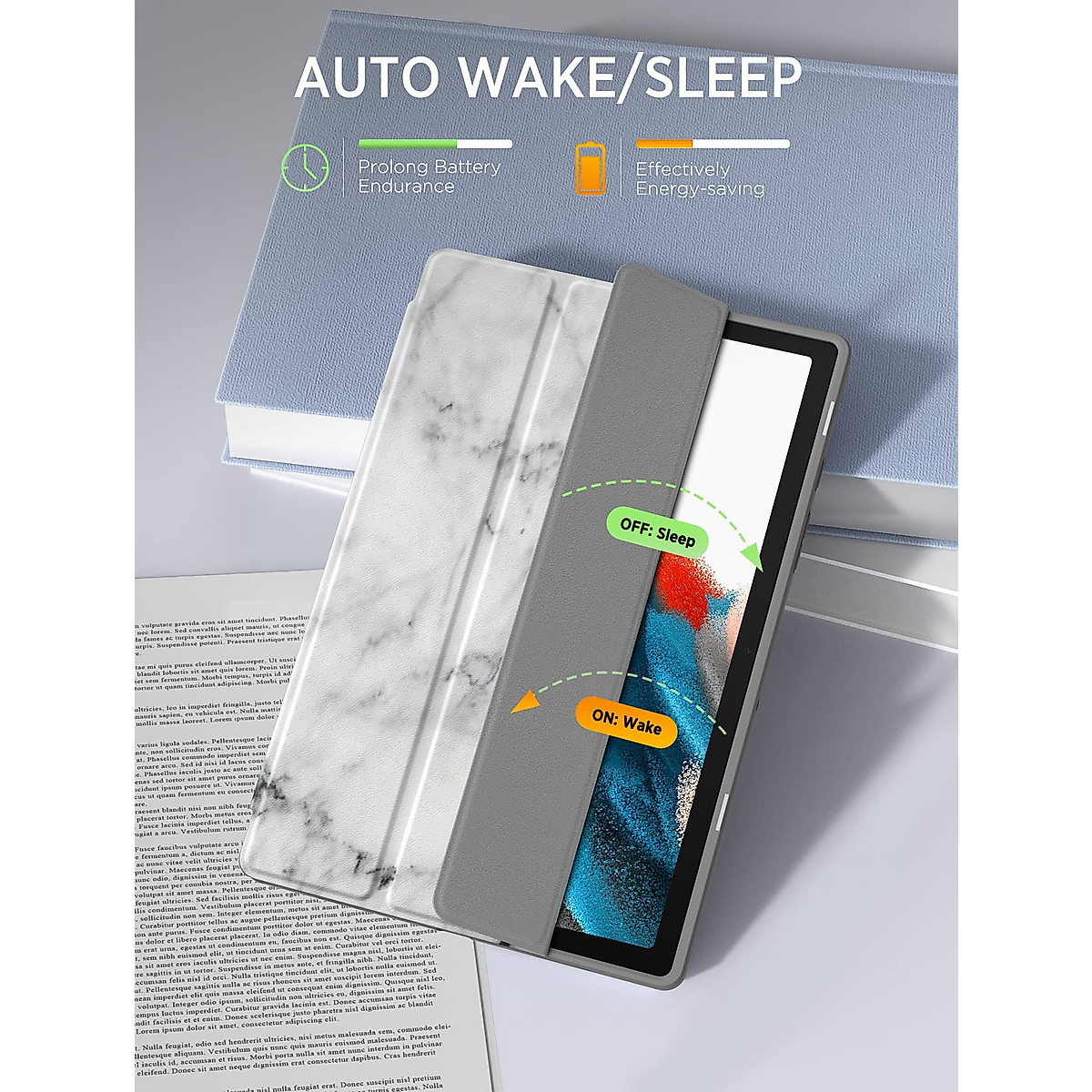 MoKo Case Fits Samsung Galaxy Tab A8 10.5 Inch 2022 (SM-X200/SM-X205/SM-X207), Tablet Case Transparent Back Cover with Auto-Wake Fit Samsung Galaxy Tab A8 2022, Marble White