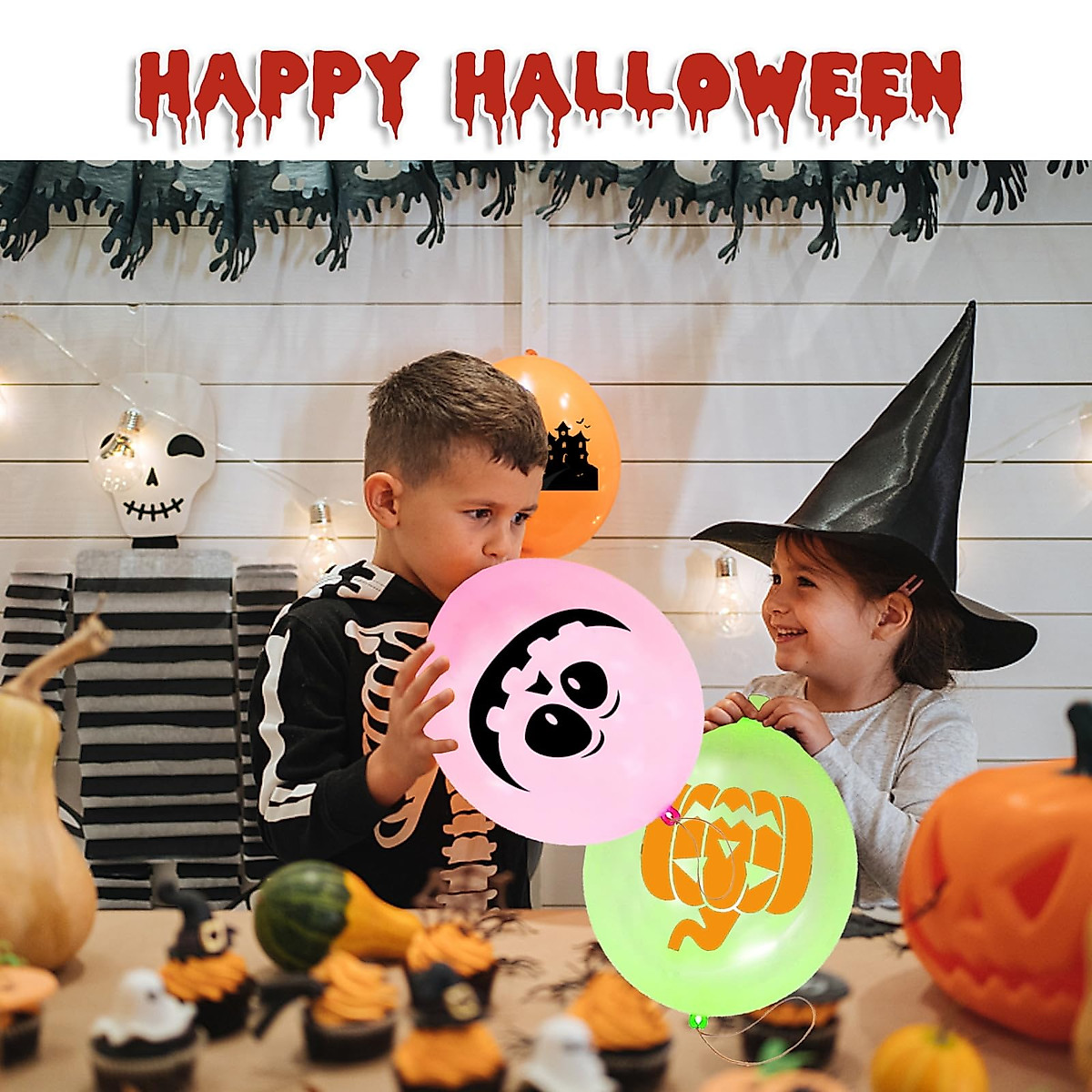 yuzshin 50PCS Halloween Punch Balloons for Kids,Halloween Party Game Favors, Halloween Giveaways, Trick or Treat Toys, Halloween Games, Kids Halloween Goodies