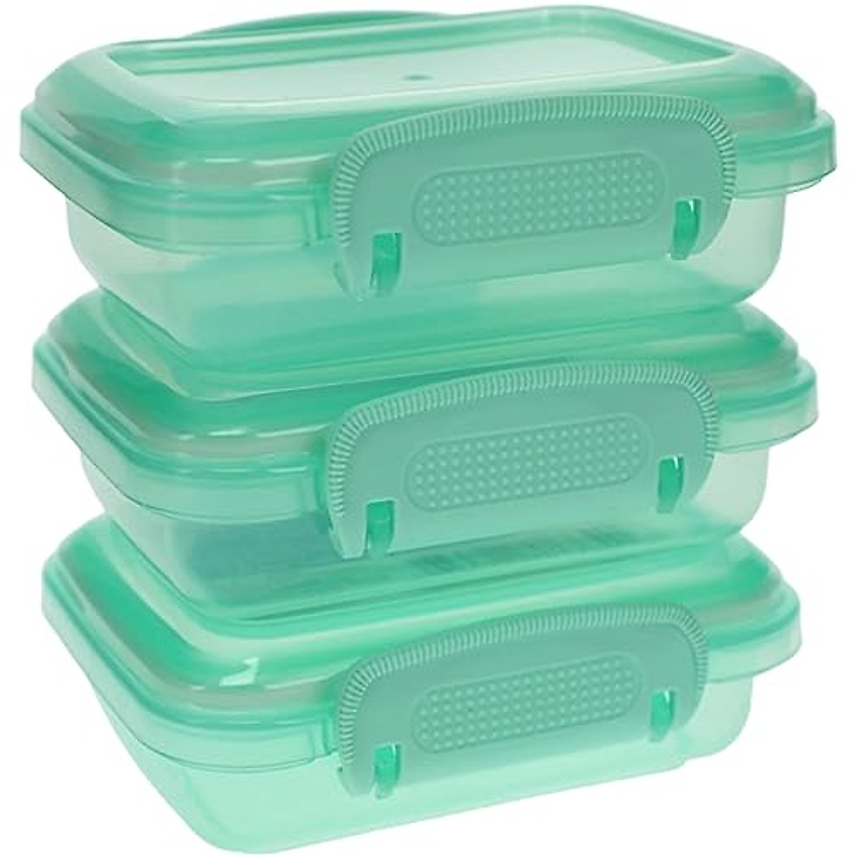 CLRA Set of 6 Plastic Snack Containers with Lock-Top Lids Mini Small Snap Lock Storage Containers 3 White & 3 Turquoise with BONUS Aolani Gift.