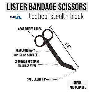 SURGICAL ONLINE Tactical Black - Set of 4 pcs Reflex Taylor Hammer Mallet Tuning Fork c 128 512 Hz Bandage Scissors 5.5"