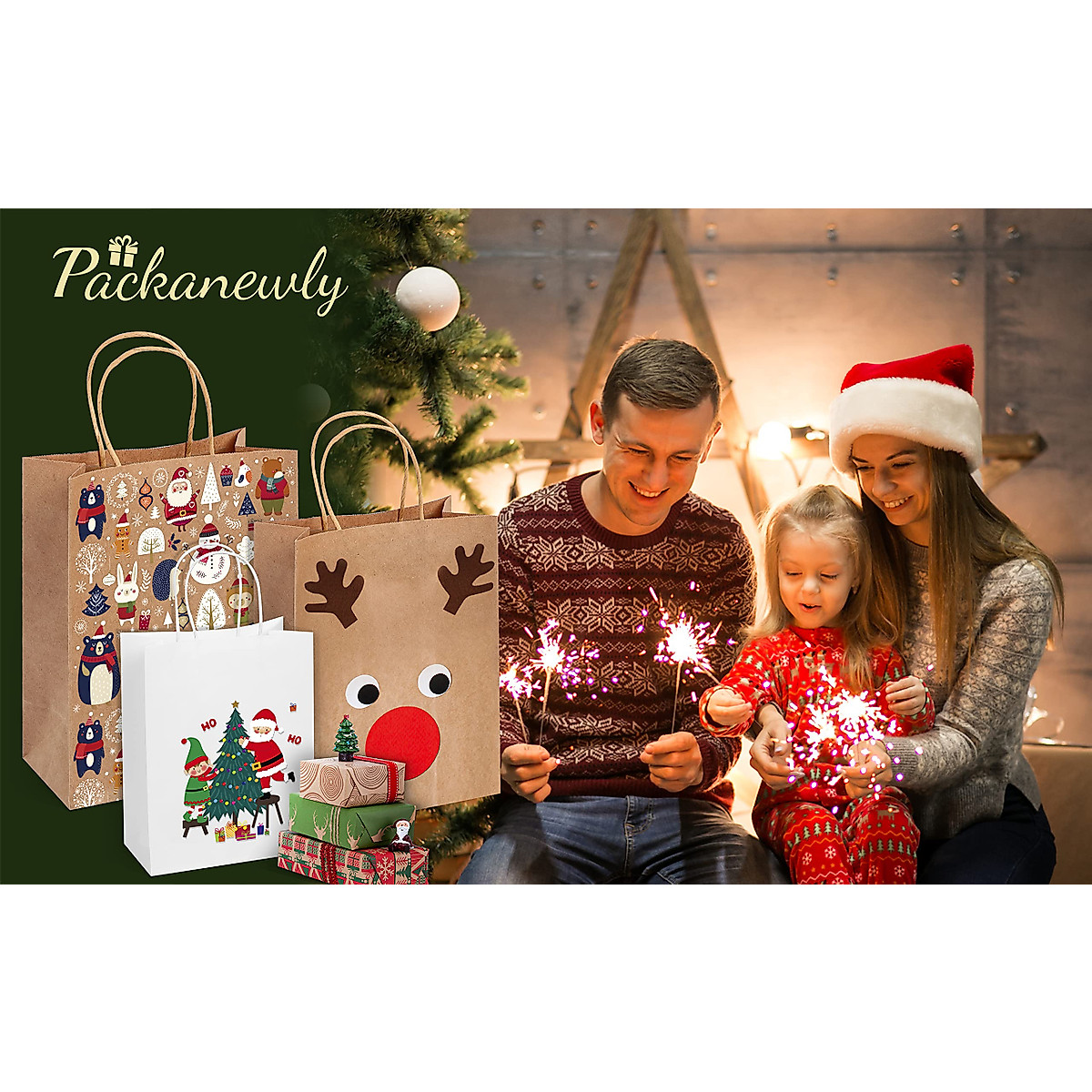 Packanewly Kraft Paper Bags with Handles, 75 PCS Black - Eco-Friendly Gift Bags - Mixed Sizes: Small, Medium & Large for Retail, Gift, Shopping, Wedding, Birthday & Parties