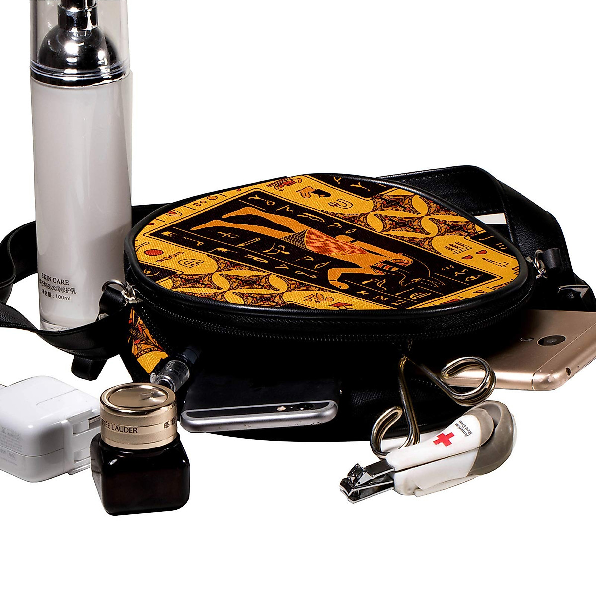 Egyptian Gods And Hieroglyphs Canvas Crossbody Bag Round shoulder Bag Circle Purse