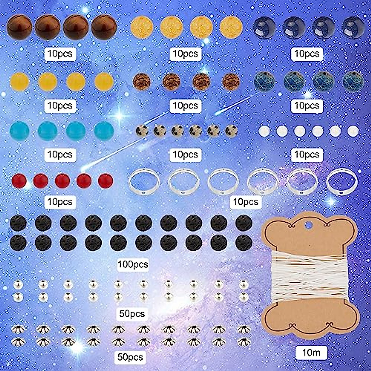 SUNNYCLUE 1 Box 300+Pcs DIY 10 Sets Solar System Bracelets Kit Universe Galaxy The Nine Guardian Planets Beading Bracelet Necklace Tiger Eye Bead Natural Gemstone Beads for Jewelry Making Kits Craft