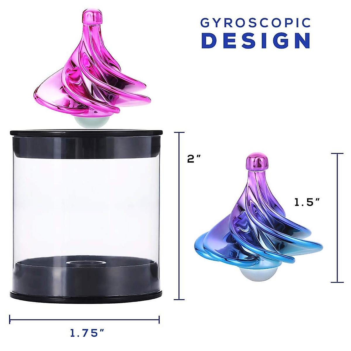 KIDDO KOO Tornado Spinning Tops - New Spinning top for Kids and Adults. A Great Decompression Toy forhome or The Office. Spins with Wind! Our Gyro Tops can Forever Spin (Silver & Gold 2PK)