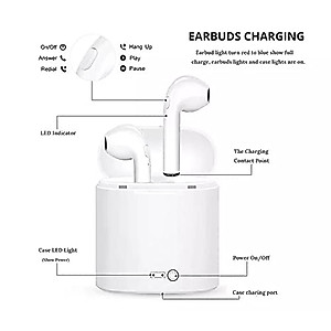 Tradencia Wireless Earbuds Bluetooth 5.0 Earphones IP65 Waterproof with Charging Case, 24H Music Playback 100H Standby Time, White