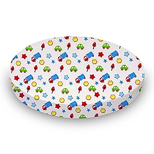 SheetWorld Baby Fitted Oval Crib Sheet Fits Stokke Mini, 100% Cotton Woven Sheet, Unisex Boy Girl, 23 x 29 inches, Baby Cars & Trucks, Made in USA