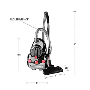 Ovente Canister Vacuum Cleaner with 1.5L Dust Cup, Multi-Surface Suction and Extended Telescoping Wand, Lightweight Corded Cleaning Machine for Hard Floors, Carpets ST2000, Black Bagless