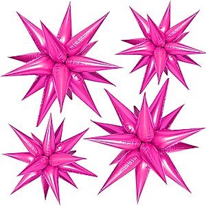FUNTOOB Hot Pink Balloons Star Balloons Metallic Star Foil Balloons Hot Pink Star Cone Balloons Starburst Balloon Spike Balloons for Birthday Graduation Business Event Christmas Decorations (50Pcs)