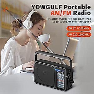 YOWGULF AM FM Radio with Best Reception,Bluetooth Portable AM FM Transistor Radio,Battery Operated Radio or AC Power,Large Dial,Headphone Jack, Gifts for Seniors Elderly