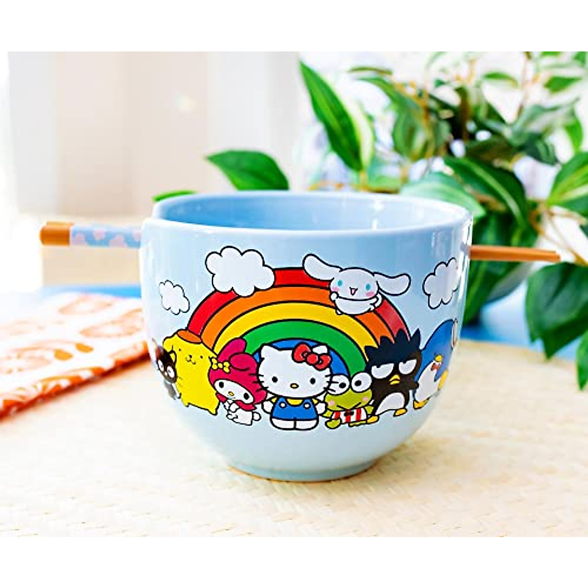Toynk Sanrio Hello Kitty and Friends Rainbow Ceramic Ramen Bowl and Chopstick Set