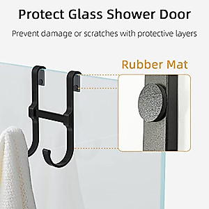 FWYH Glass Shower Door Hooks (2 Pack), Towel Hooks for Bathroom Frameless Glass Shower Door, Over Door Hooks Bathroom Drilling-Free Hanger for Hanging Towel, Robe, Loofah, Squeegee, Matte Black
