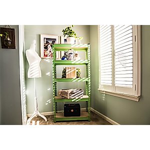 5 Tier Adjustable Steel Powder Coated Rack Storage Shelving with Engineered Wood Shelves. for Indoor Storage in garages, basements, Kitchens, etc. Two Sizes. (Green, 11.8" D x 27.5" W x 59.5" H)