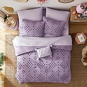 Geniospin Full Comforter Set 8 Pieces, Bed in A Bag with Comforters, Sheets, Pillowcases & Shams - Pom Tufted Design Microfiber, All Season Down Alternative Bedding Sets (Purple, 80 x 90 Inches)