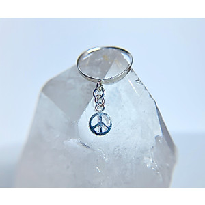 Peace Symbol Sign Charm Ring, Sterling Silver Ring, Dainty Stackable Ring, Smooth Textured Band Ring, Jewelry Inspirations