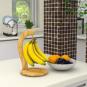 Banana Hanger Bamboo Holder Stand - Sturdy Display with Hook for Home or Bar, Countertop Fruit Storage,Natural Color