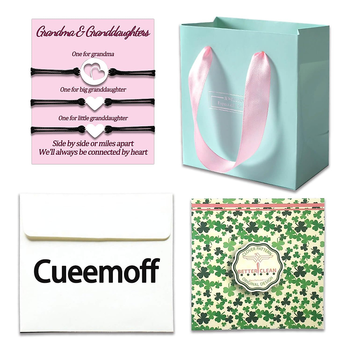 Cueemoff 2 Granddaughter Matching Bracelets Gifts from Grandma Grandmother Nana Granny Gigi Jewelry Set for 3