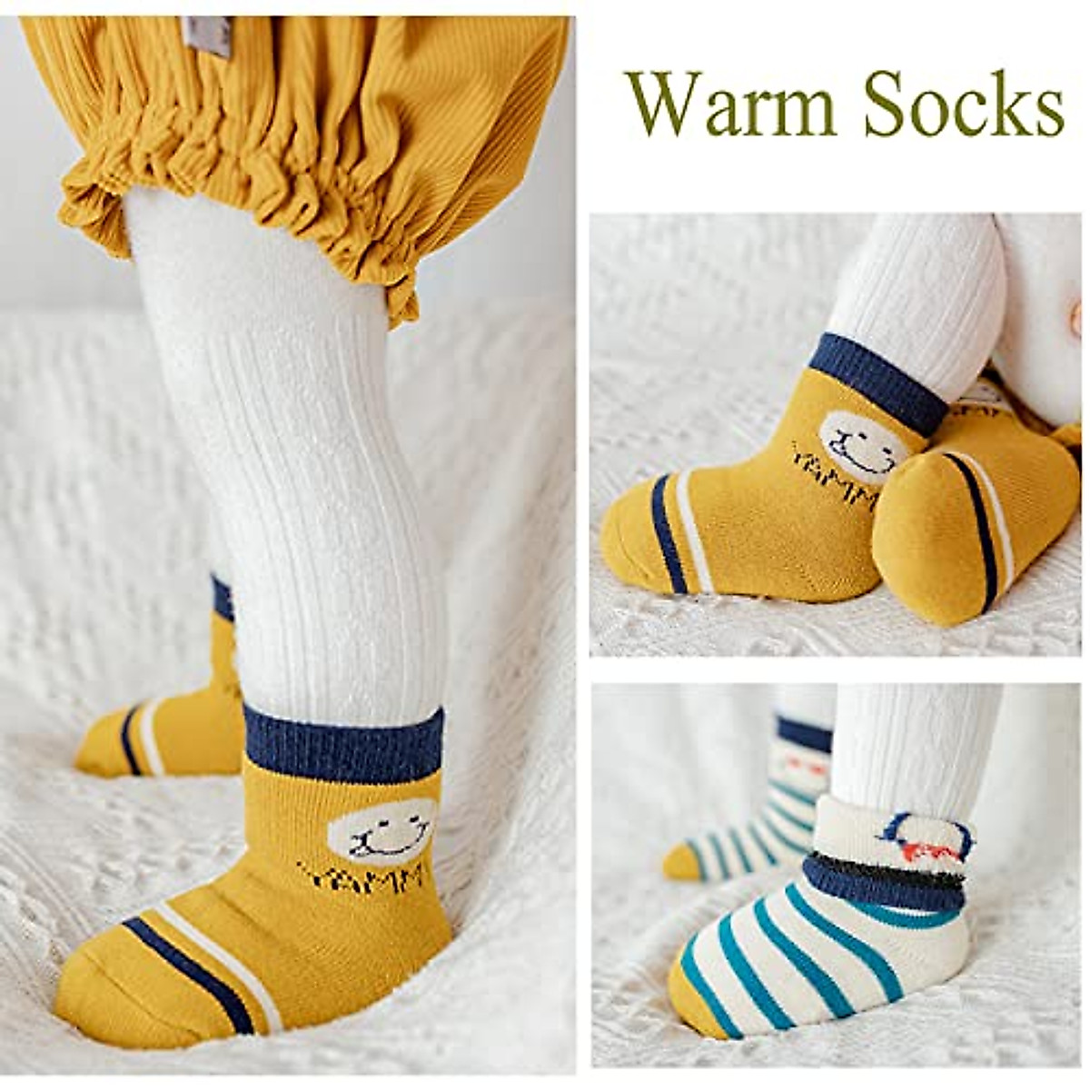 Fly love Toddler Winter Socks Kids Wool Hiking Socks Boys Girls Warm Thick Cotton Boot Crew Socks 5pairs (1-2 Year, Style C (4 Pairs))