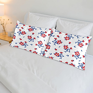 Red Floral Flower Satin Pillow Cases Silk Satin Pillowcase for Hair and Skin Standard Set of 2 Super Soft Silk Pillowcase with Envelope Closure (20x26 in)