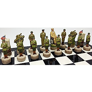 World War 2 US vs Germany Chess Set Hand Painted W/High Gloss Black & White Board WW2