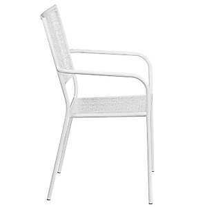 Flash Furniture Commercial Grade White Indoor-Outdoor Steel Patio Arm Chair with Square Back