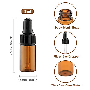 15Pcs Amber Glass Dropping Bottles 1ml 2ml 3ml 5ml Mini Essential Oil Dropper Bottles Empty Travel Sample Vials with Black Cap (3ml)