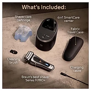 Braun Series 9 PRO+ Electric Razor for Men, 5 Pro Shave Elements & Precision Long Hair Trimmer, 6in1 SmartCare Center, Wet & Dry Electric Razor for Smooth Skin with 60min Battery Runtime, 9567cc