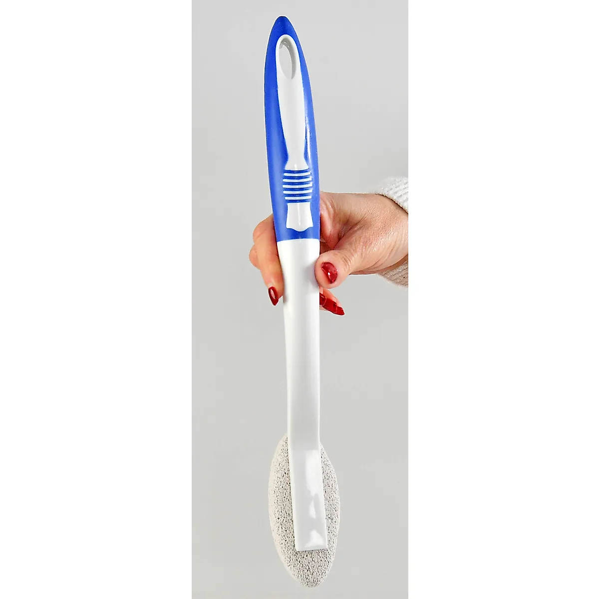 Home-X Pumice Toilet Cleaning Wand, Volcanic Pumice Toilet Bowl Cleaner with Handle, Easy-To-Use Scrubbing Wand for Toilet Bowl Stains, 13 ½ " L x 1 ½ " W x 1" H, White/Blue