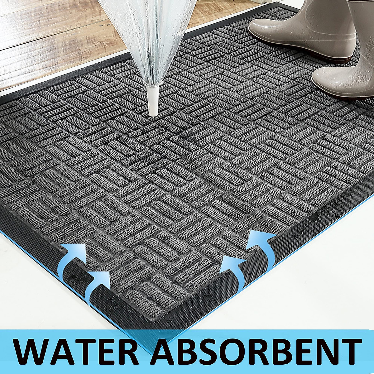 Door Mats Outdoor Indoor Doormat 30"x18"- Front Door Mats Outdoor Welcome Mat Heavy Duty Durable Natural Rubber Rug Mats for Entryway Patio Busy Areas(30"x 18", Grey)