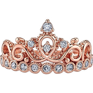 Guliette Verona Sterling Silver Princess Crown Ring (Rose Gold Plated) (9)