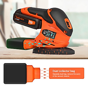 Yunirvana 20V Cordless Sander, Detail Sanders, 20Pcs Sandpapers,12000 RPM Sanders with Dust Collection System for Tight Spaces Sanding in Home Decoration, Battery and Charger Included